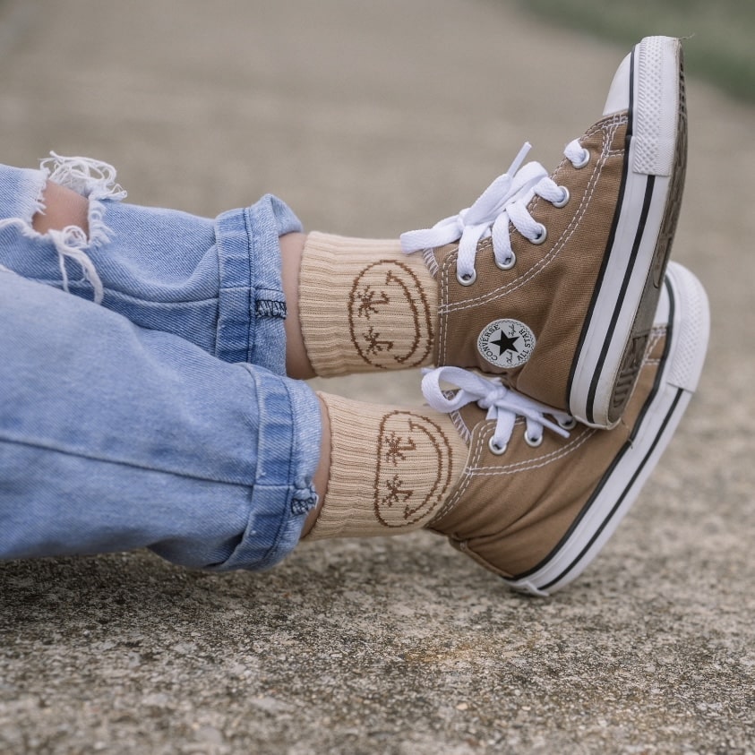 Kids Socks - Tan Sock with Brown Smiley Face – Ledger Nash